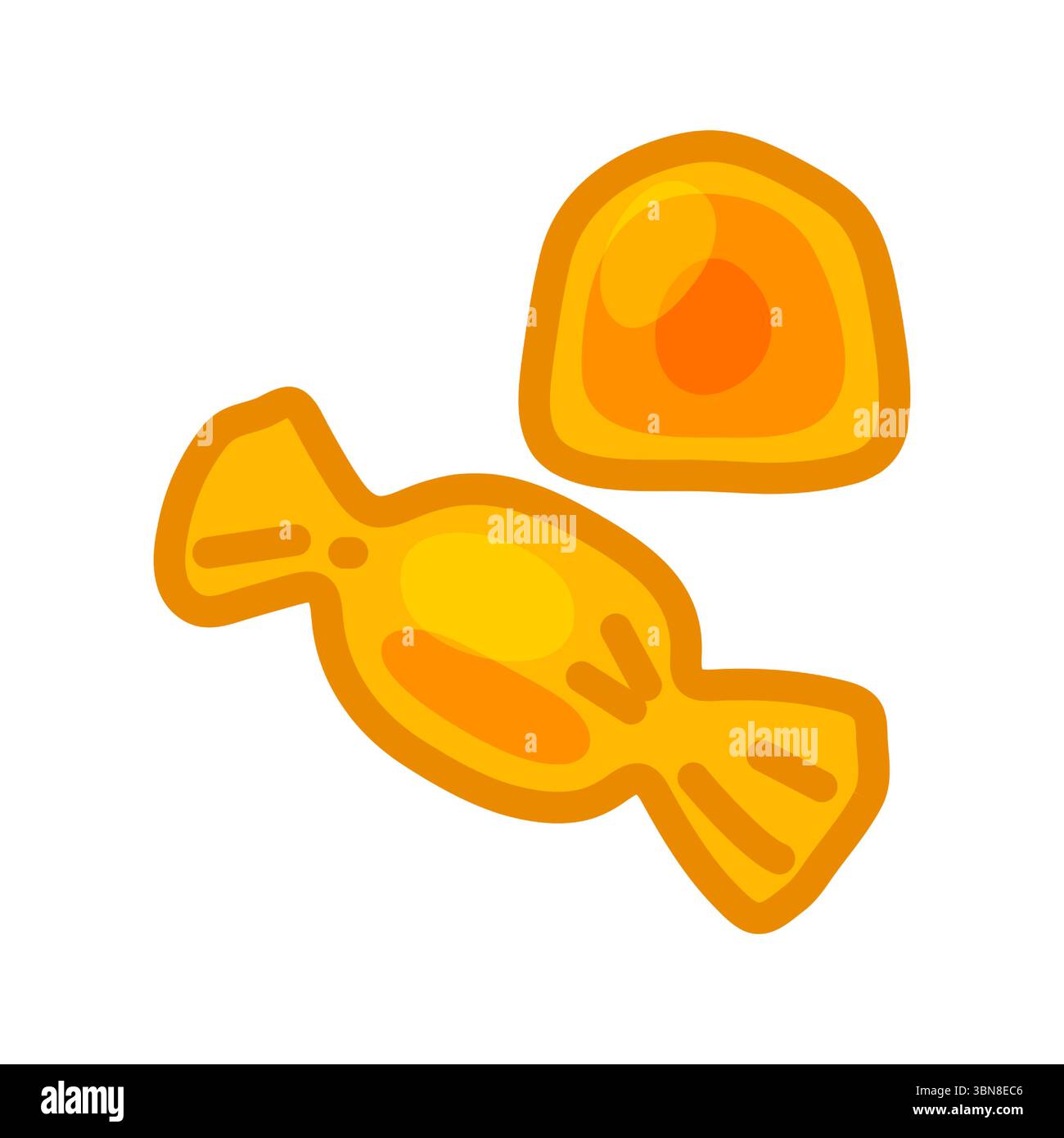 Yellow Candy Sweet Illustration. Two yellow orange candies, one wrapped ...