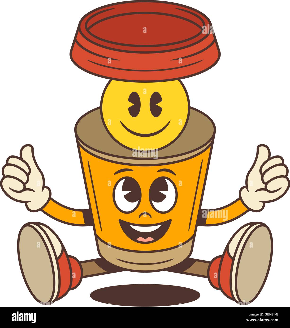 Funny coffee mascot sitting with both hands giving thumbs-up and a ...