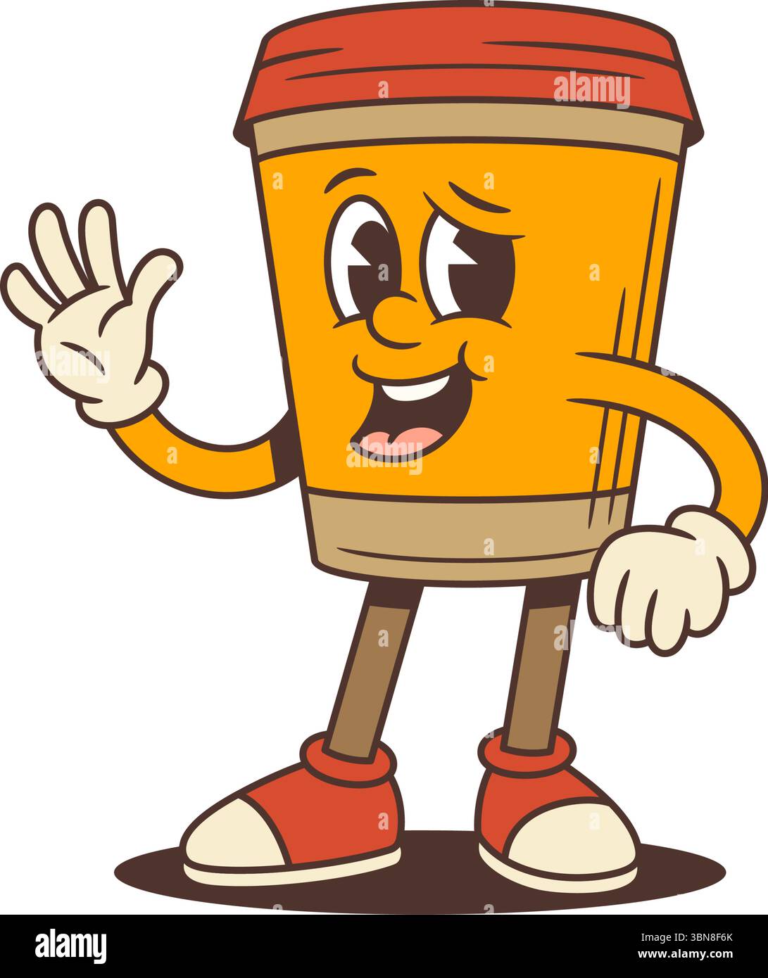 Coffee cup mascot with joyful smile, standing in a dynamic pose ...