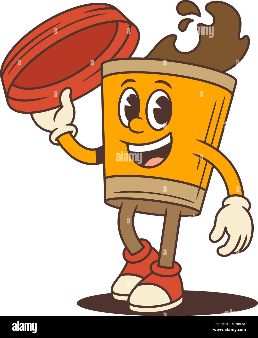 A cheerful coffee cup mascot character with arms and legs playfully ...