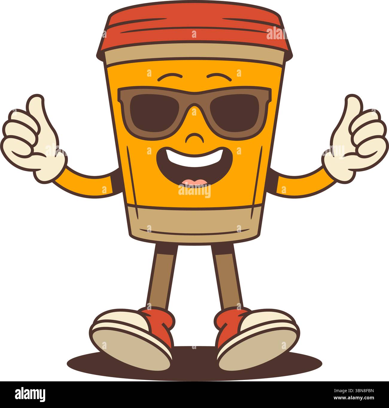 Takeaway coffee cup character in sunglasses smiling and giving double ...
