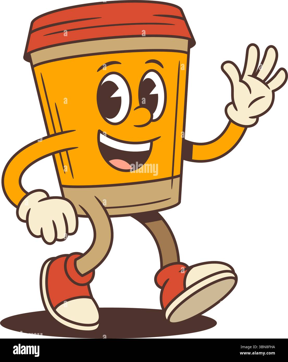 Friendly coffee cup mascot in motion with a peace sign and relaxed ...