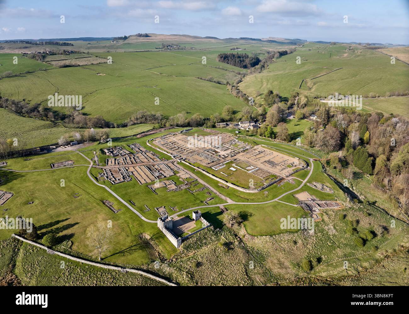 aerial view of roman Vindolanda Fort at the Hadrian's wall in ...