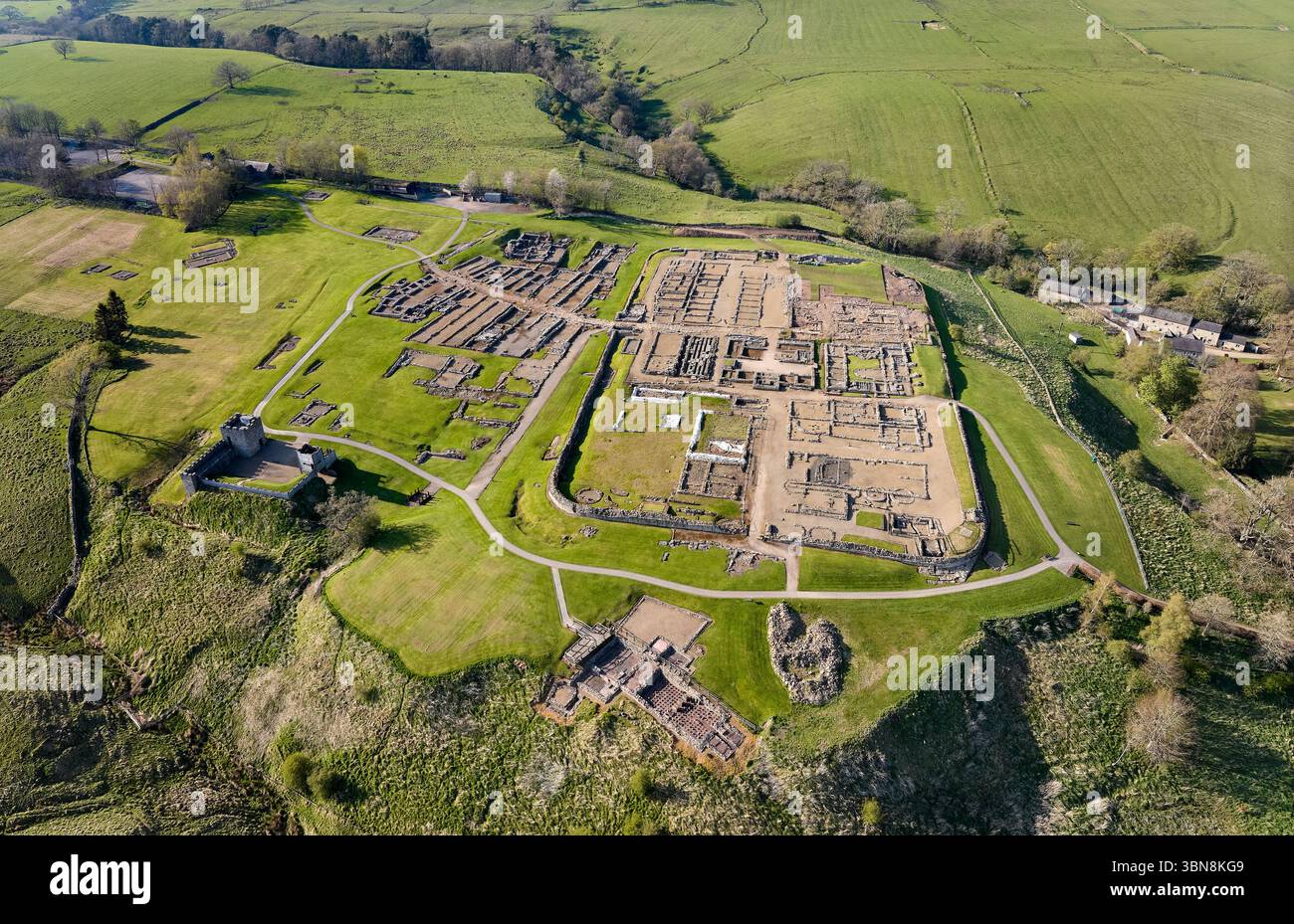 aerial view of roman Vindolanda Fort at the Hadrian's wall in ...