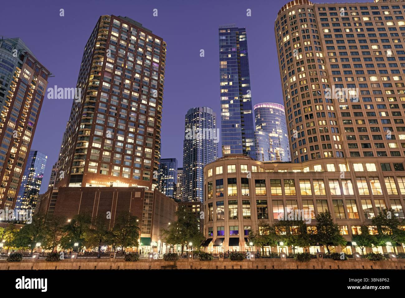 City night illuminated building. Skyscraper cityscape. Night city of ...