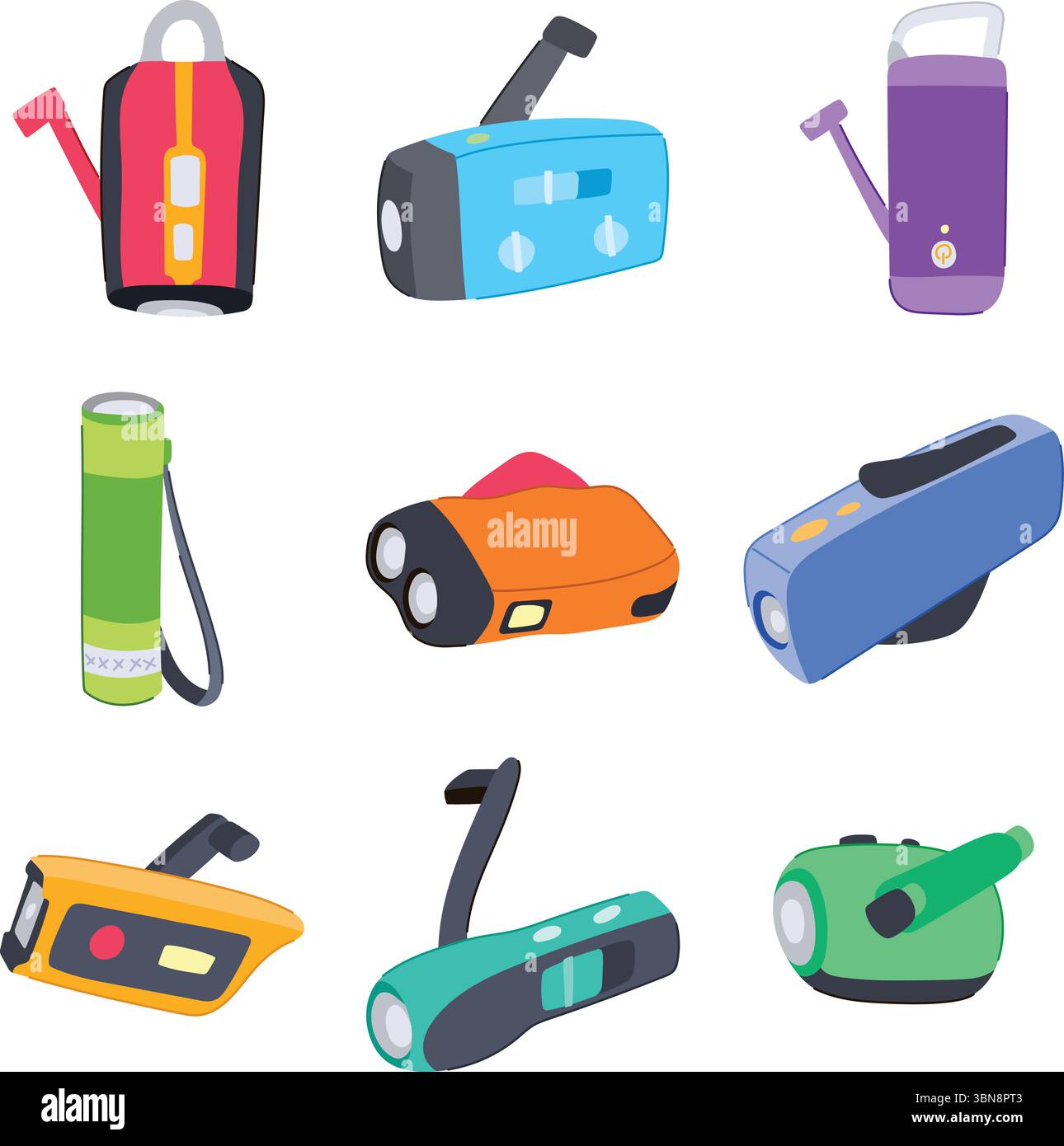 hand crank flashlight set cartoon vector illustration Stock Vector ...