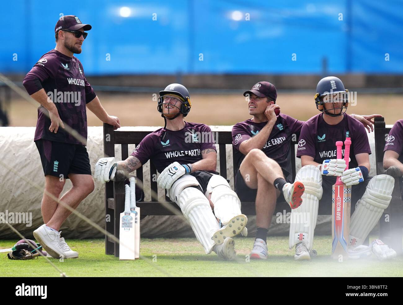 (left to right) England head coach Brendon McCullum, captain Ben Stokes ...