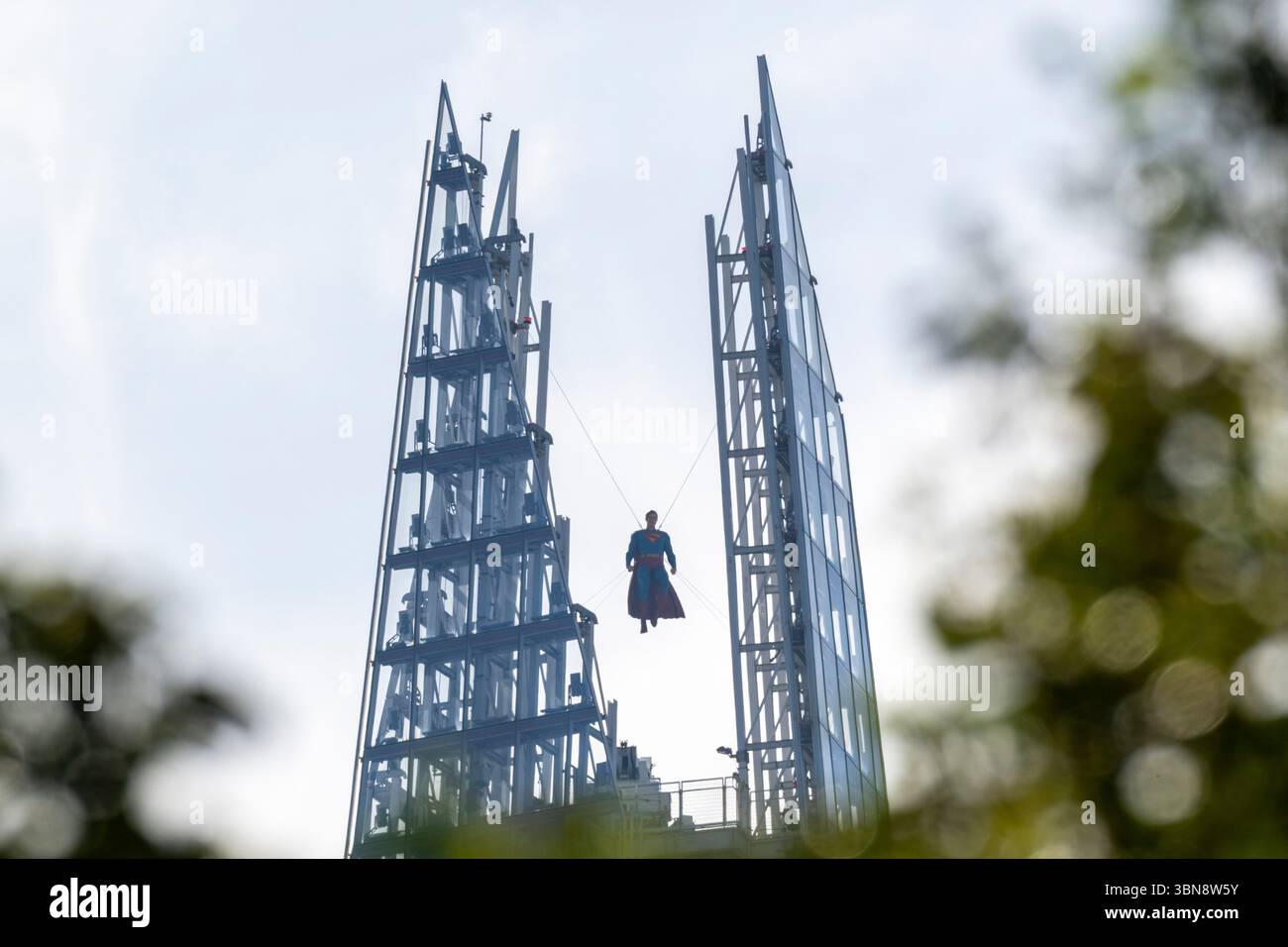 London, UK. 1 July 2025. A life-like 11ft tall figure of Superman is ...
