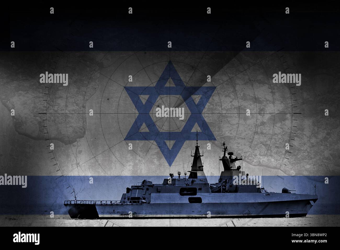 Abstract concept design of Israel Navy Frigate warship with flag and ...