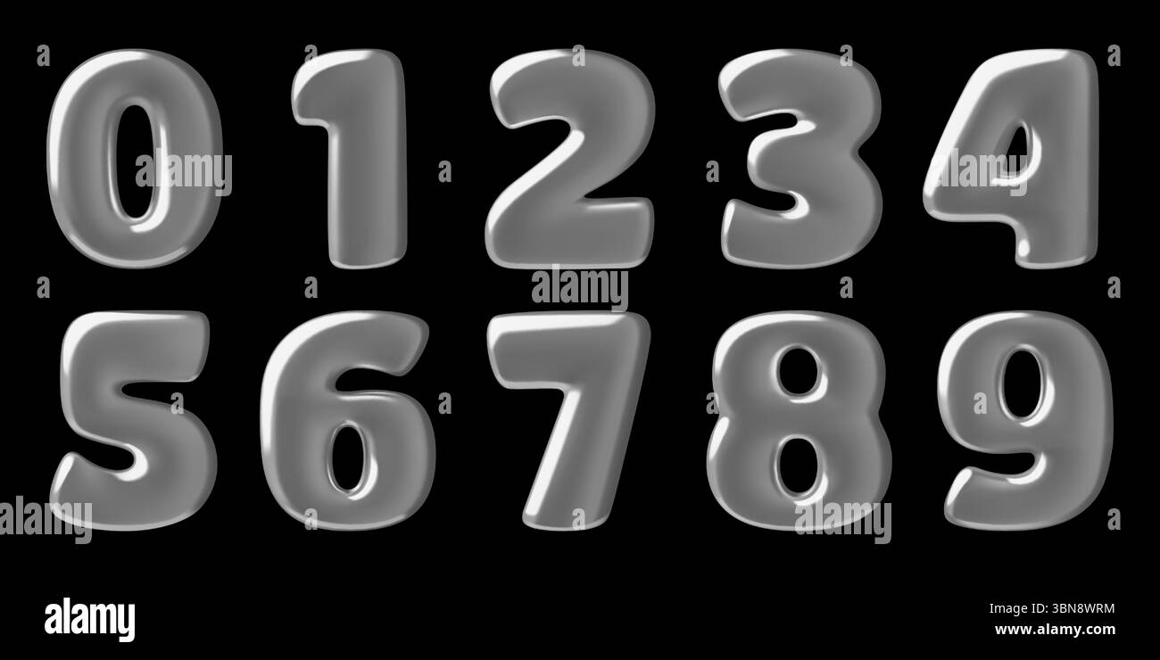 3D realistic silver numbers set on black background Stock Vector Image ...