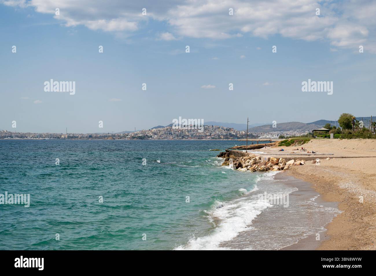 A view of Edem beach, on the coast line of Athens, Greece. the port of ...