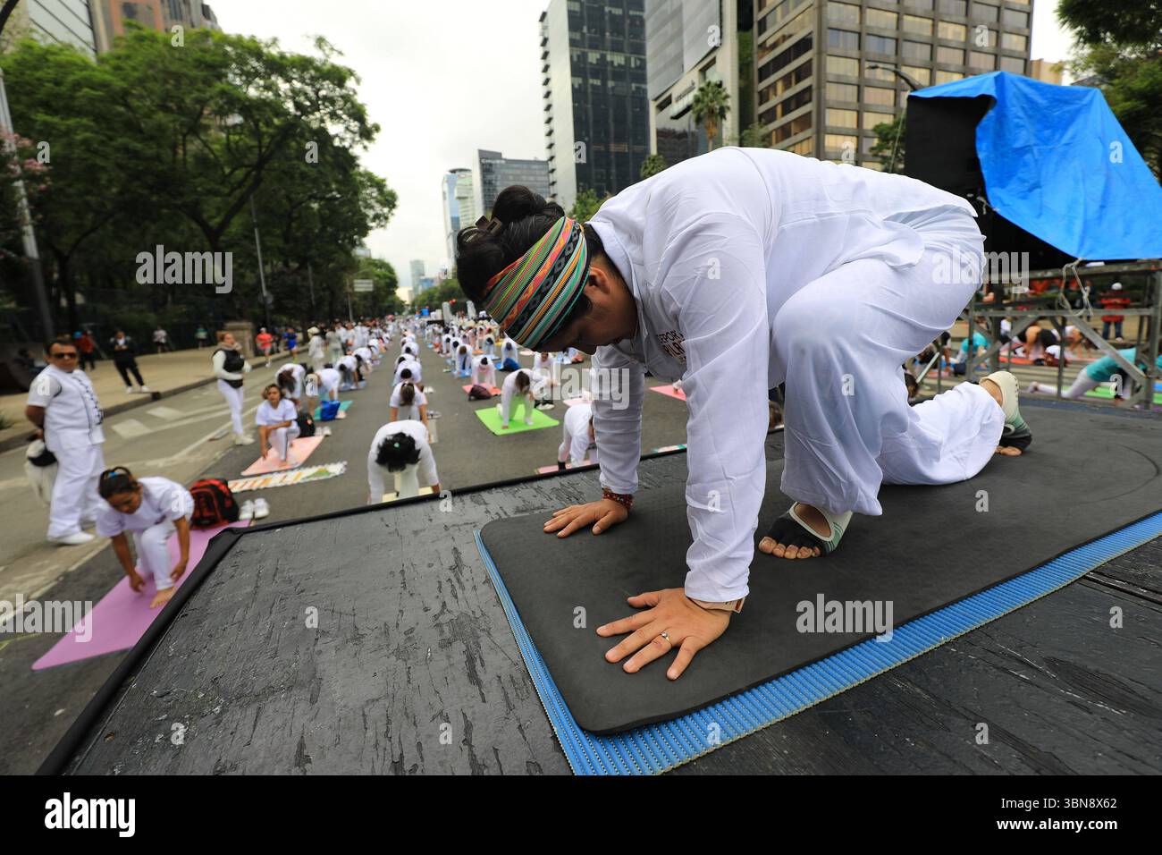 Yoga Mass Class Celebrated in Mexico People take part during a Yoga ...