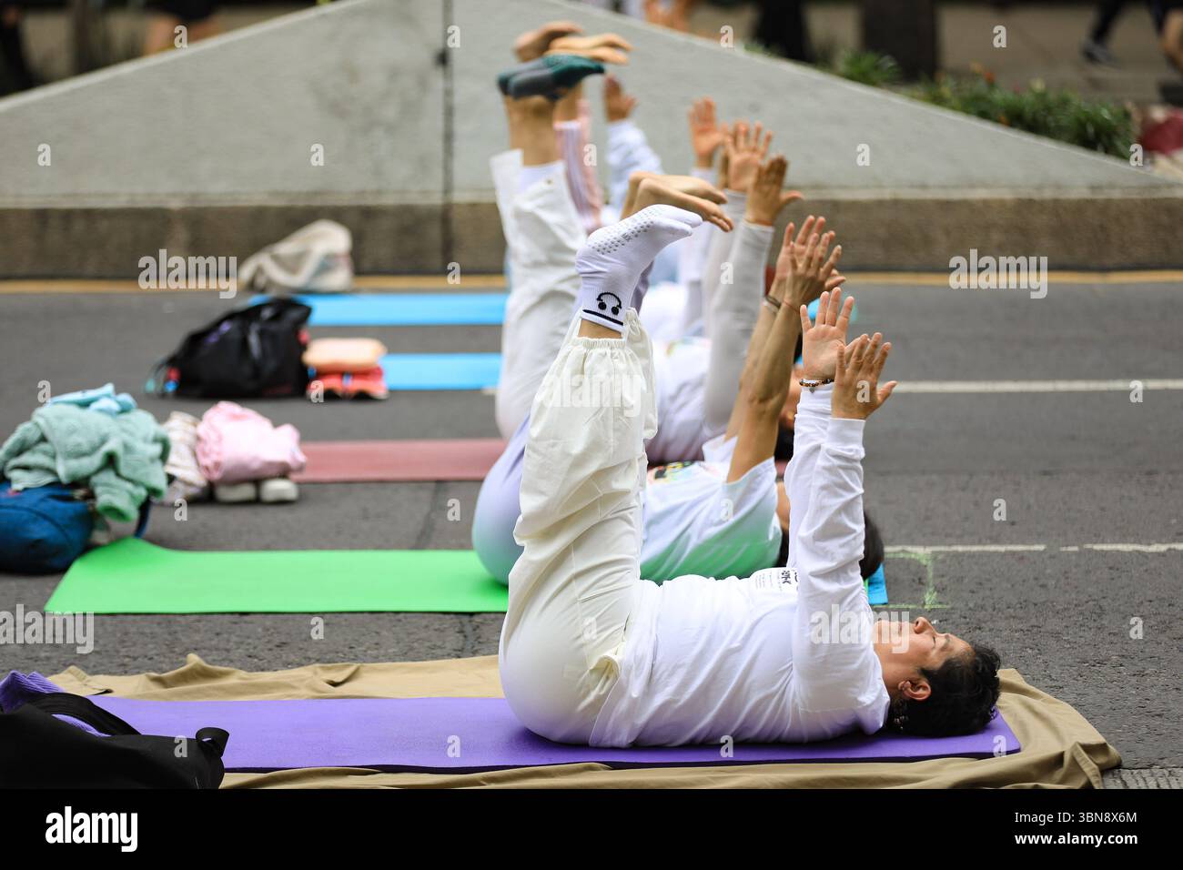 Yoga Mass Class Celebrated in Mexico People take part during a Yoga ...