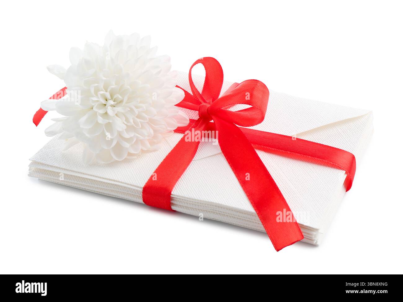 Stack of love letters and flower isolated on white Stock Photo - Alamy