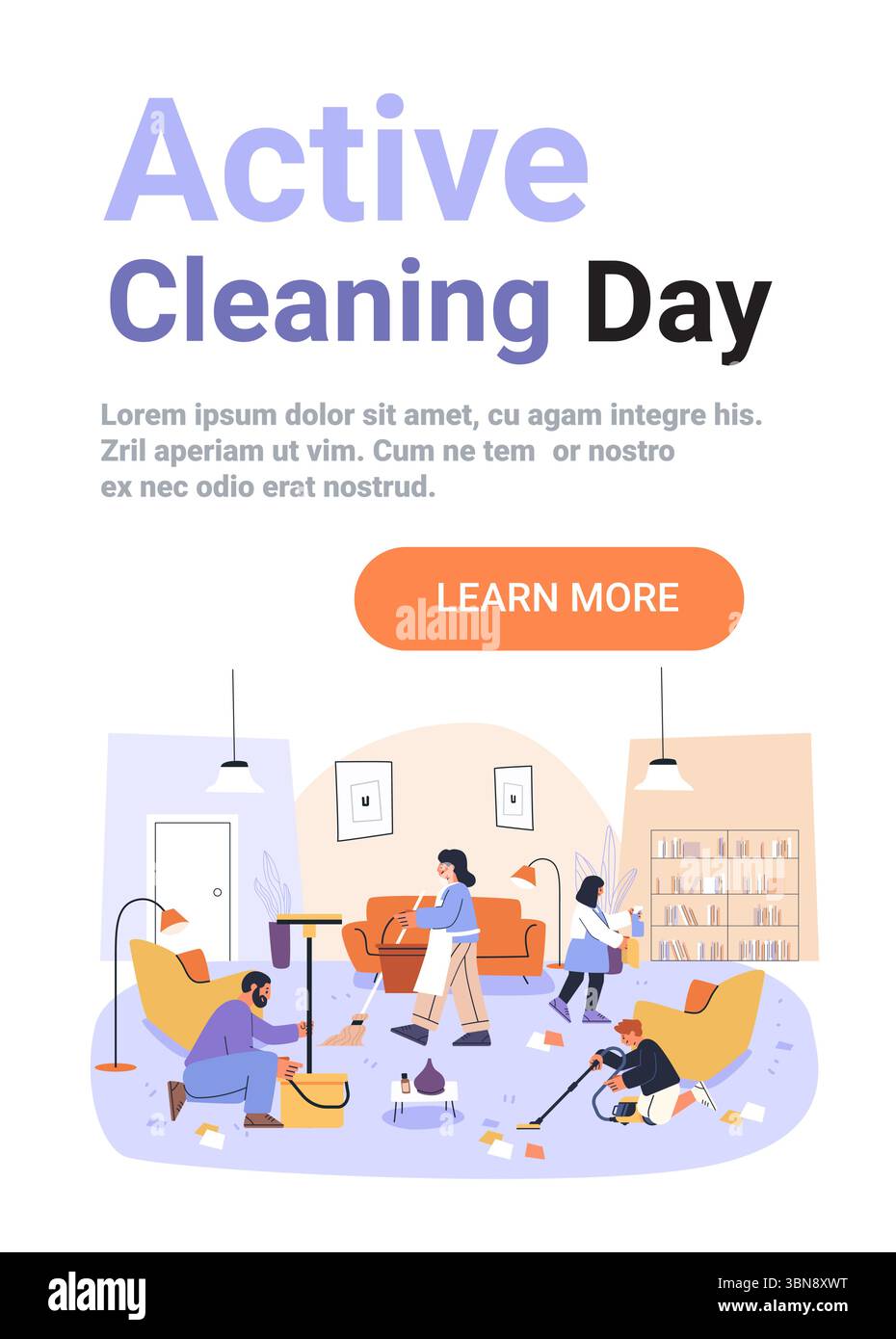 Family cleaning living room teamwork household chores modern interior ...