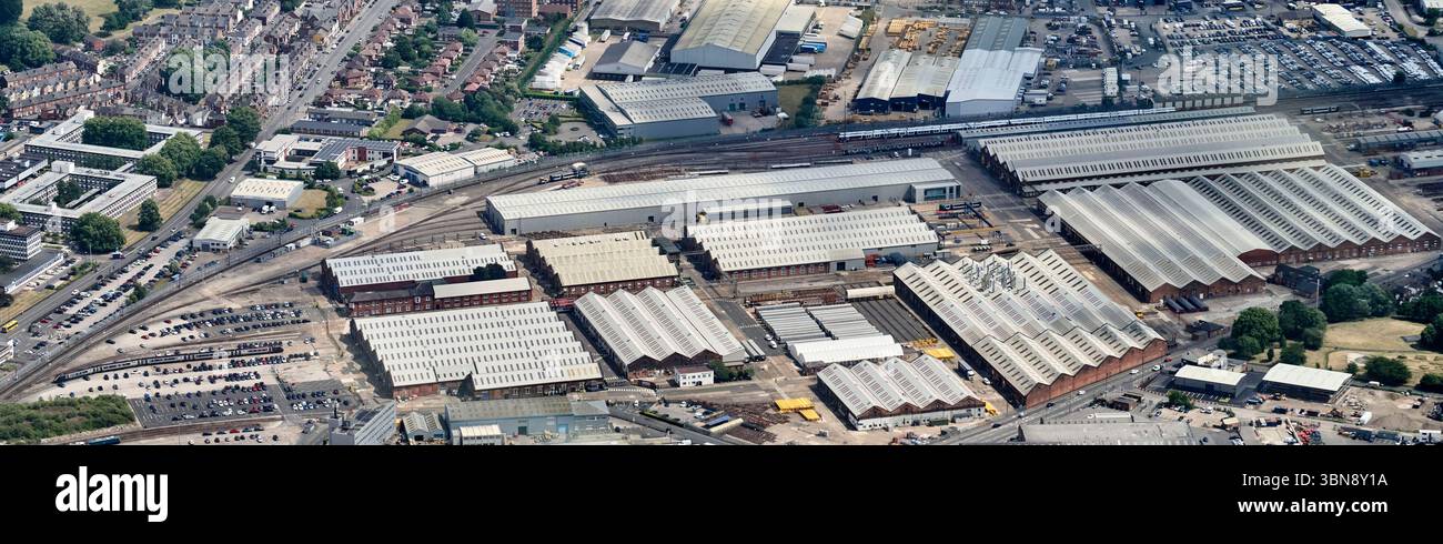An aerial view of the railway repair and manufacturing industrial area ...