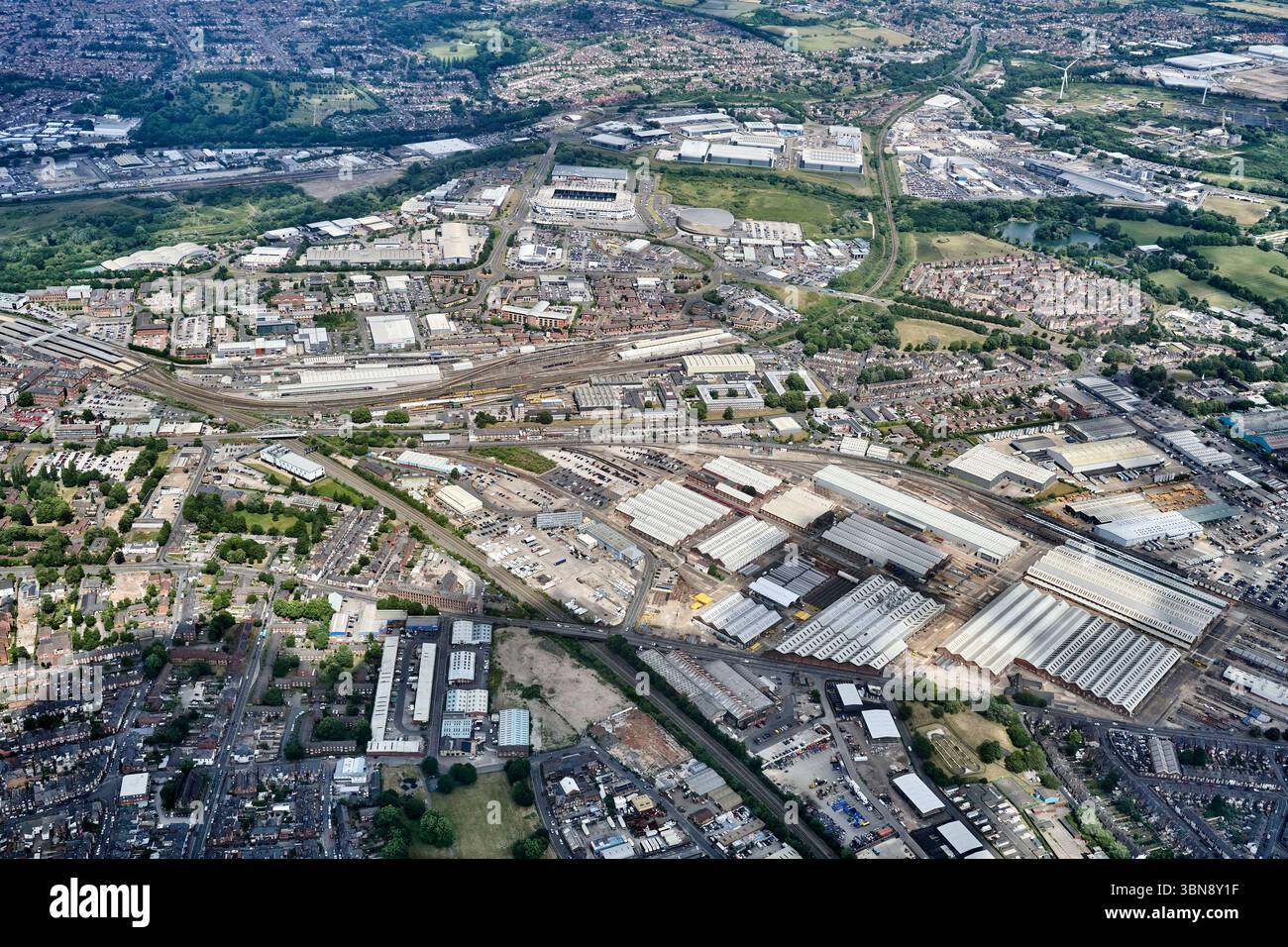 An aerial view of the railway repair and manufacturing industrial area ...
