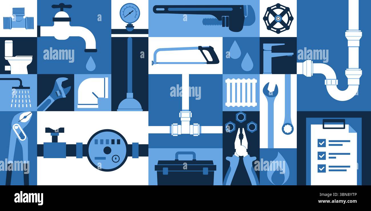 Professional plumbing services, maintenance and repair, geometric ...