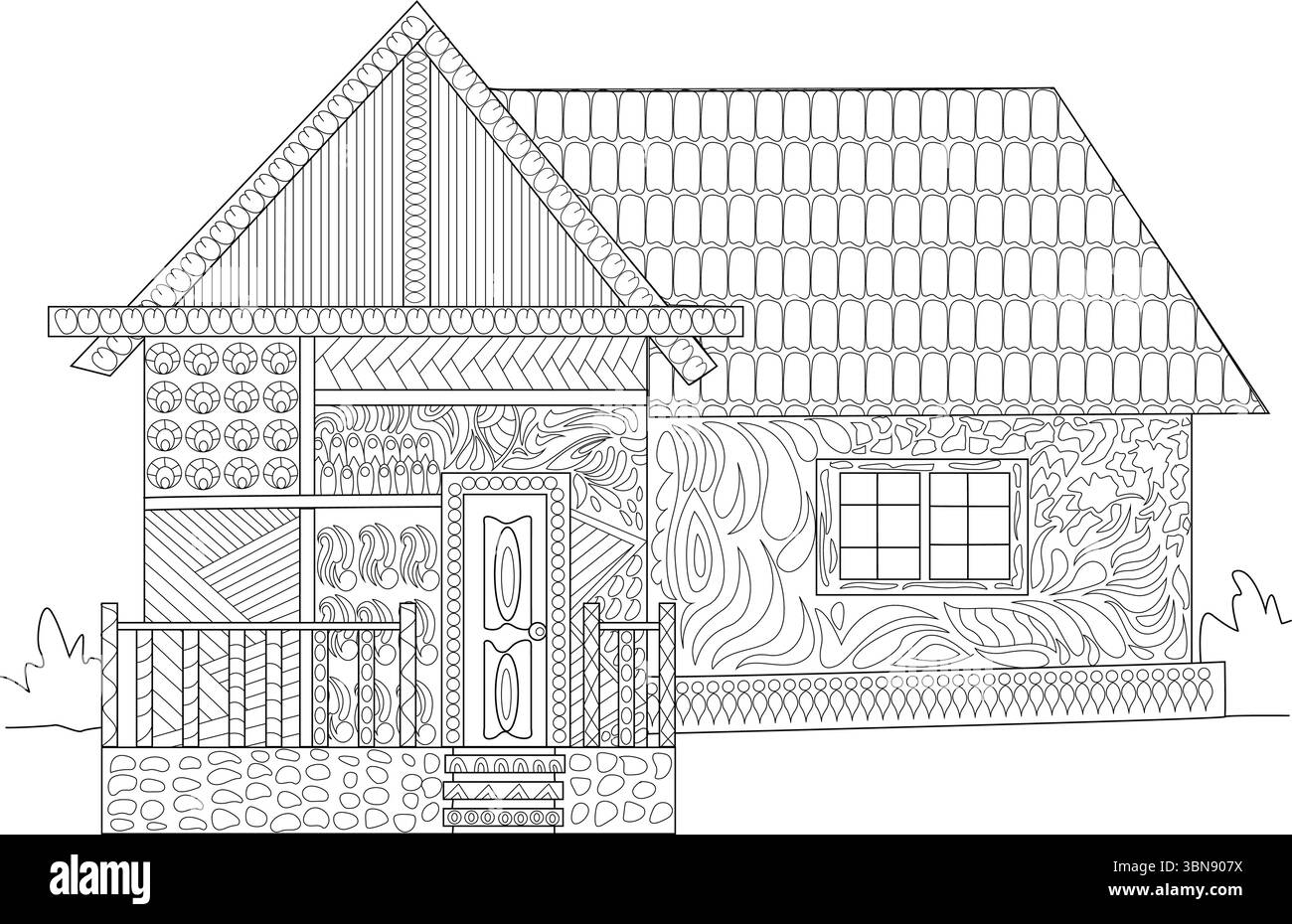 A captivating black and white line art illustration depicting a ...