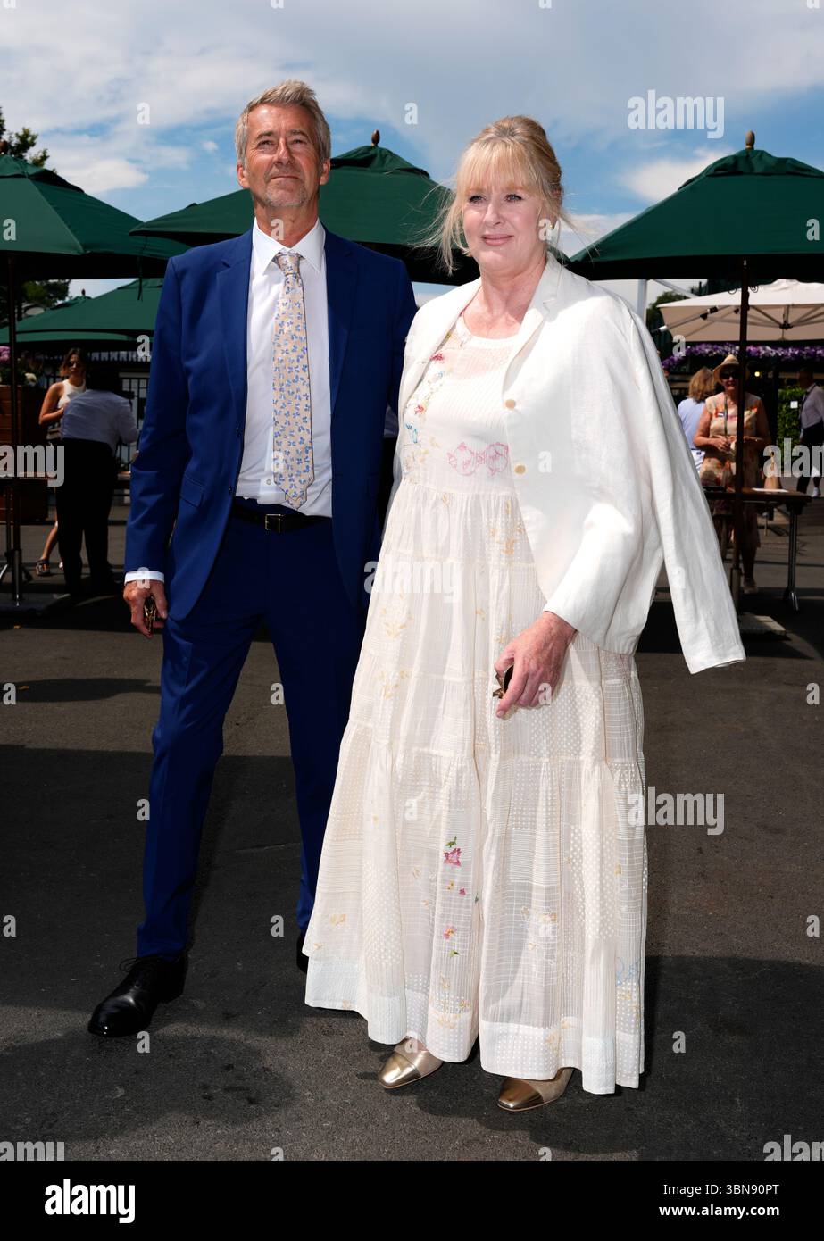 Sarah Lancashire with Peter Salmon on day two of the 2025 Wimbledon ...