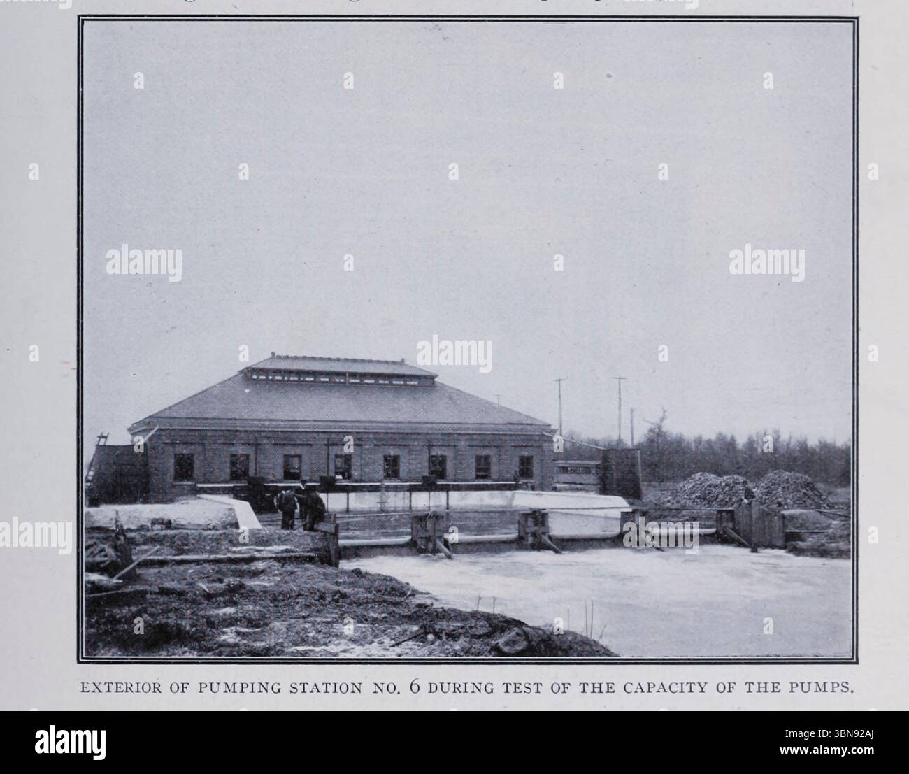 EXTERIOR OF PUMPING STATION NO. 6 DURING TEST OF THE CAPACITY OF THE ...