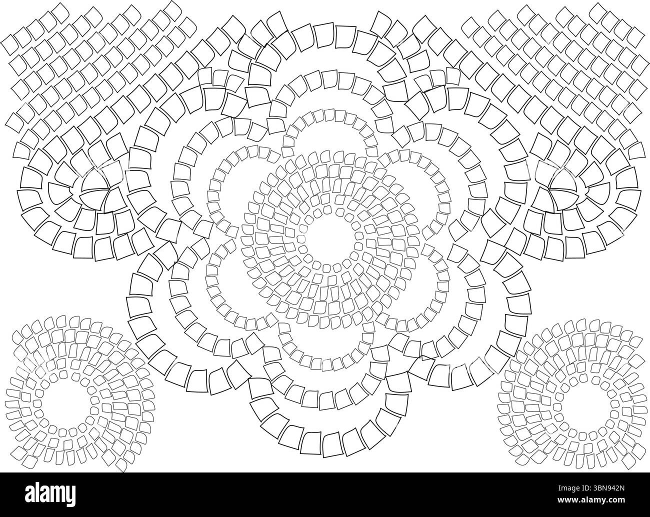 An artistic black and white line drawing showcasing a complex mosaic ...