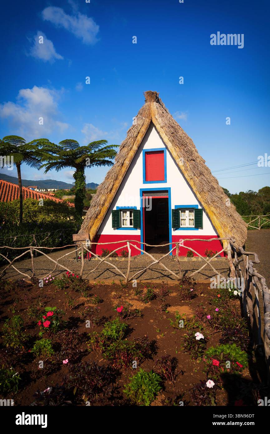 Traditional Madeiran houses in the town of Santana on the island of ...