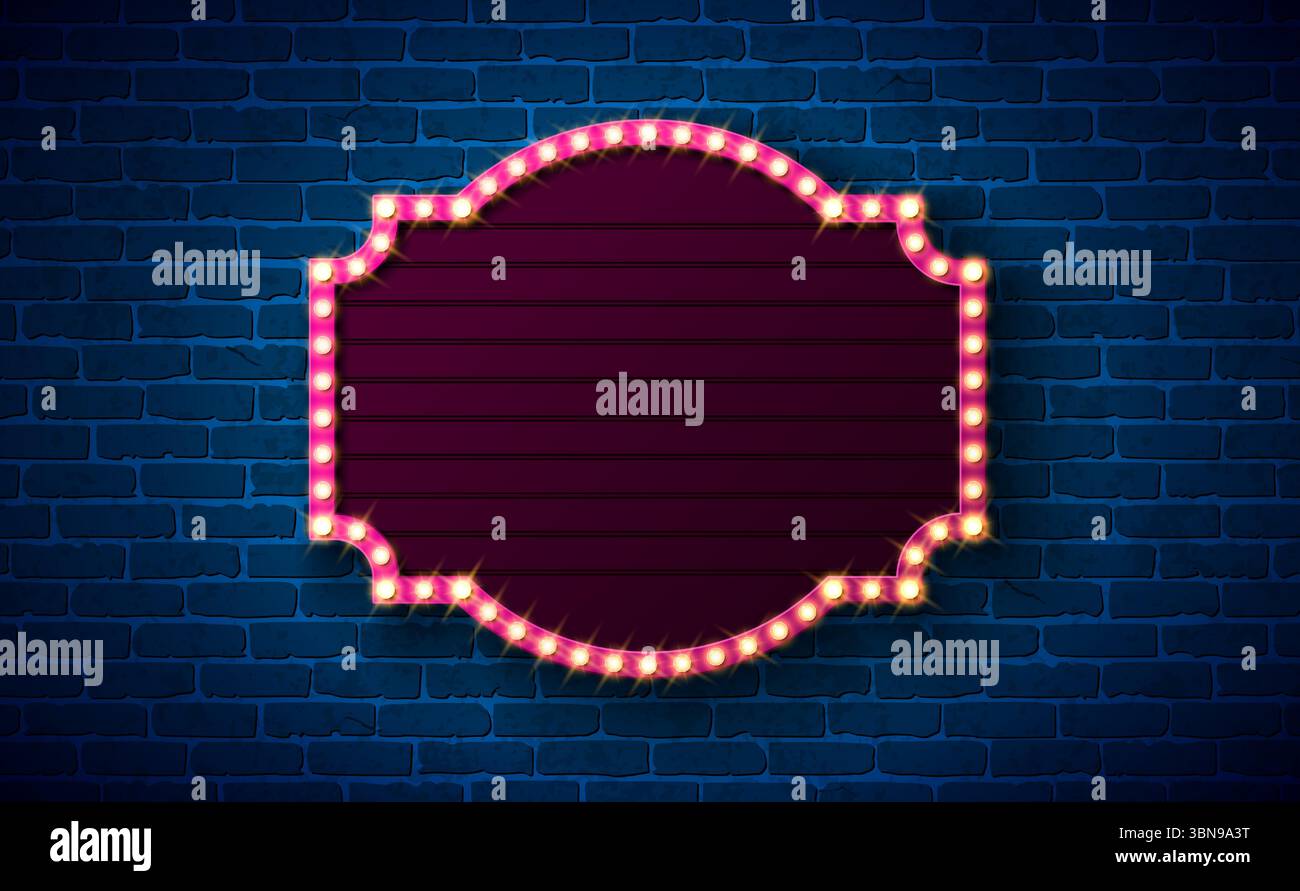 Retro Signboard Lightbox Banner Design with Glowing Light Bulb Frame ...