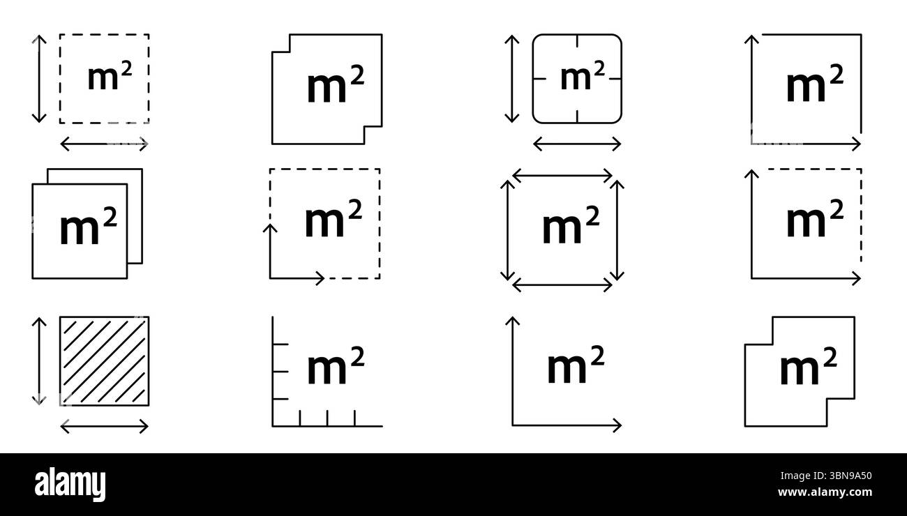 Square meter icon with M2 sign. Vector outline illustration of flat ...