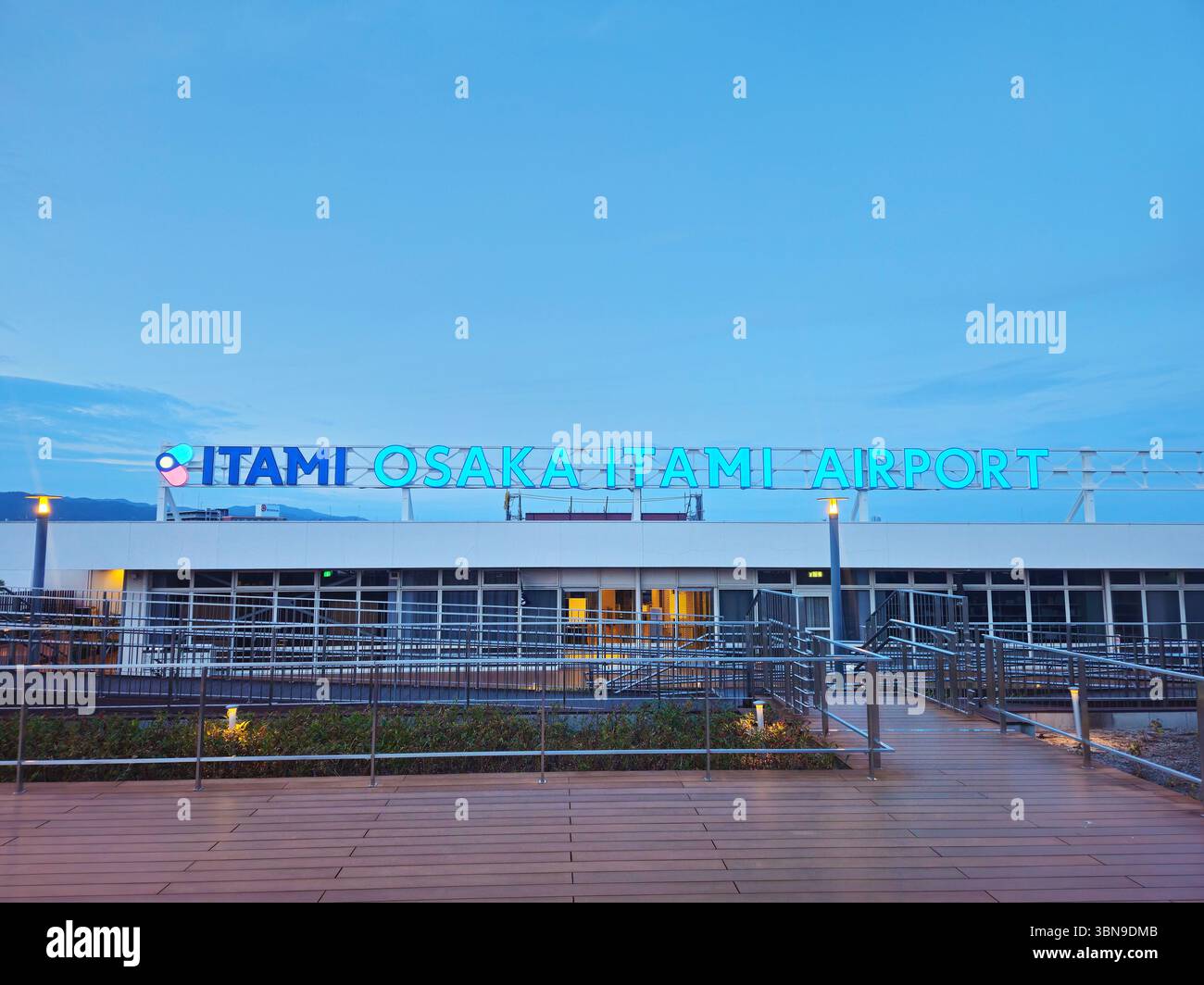 Neon Sign of Osaka Itami Airport Observation Deck at Blue Hour Stock ...