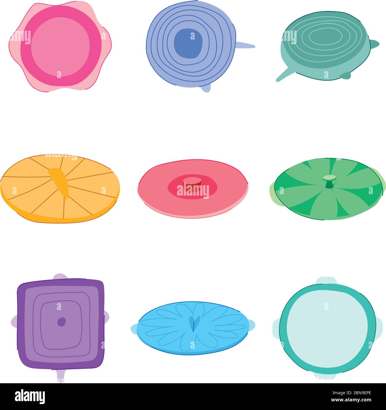 silicone food cover set cartoon vector illustration Stock Vector Image ...