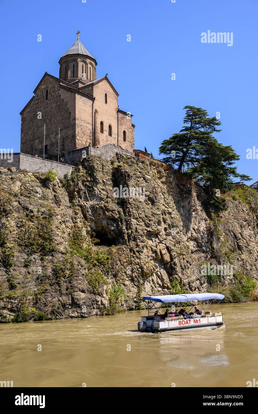 Tourist cruise boats sightseeing tours along Mtkvari Kura river in ...