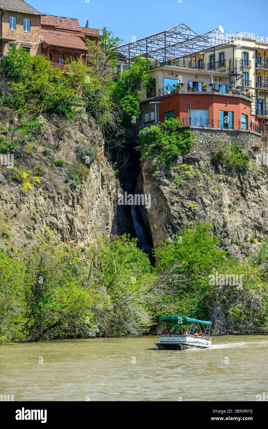Tourist cruise boats sightseeing tours along Mtkvari Kura river in ...