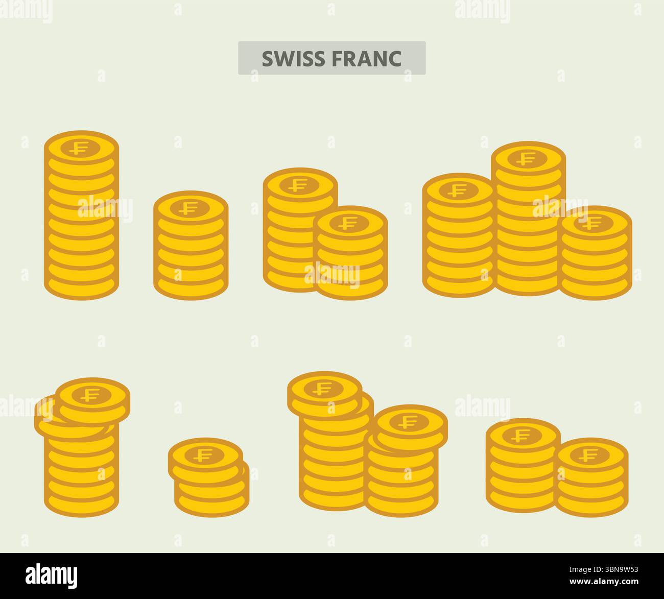 Flat vector illustration of Swiss franc coin stacks in yellow ...