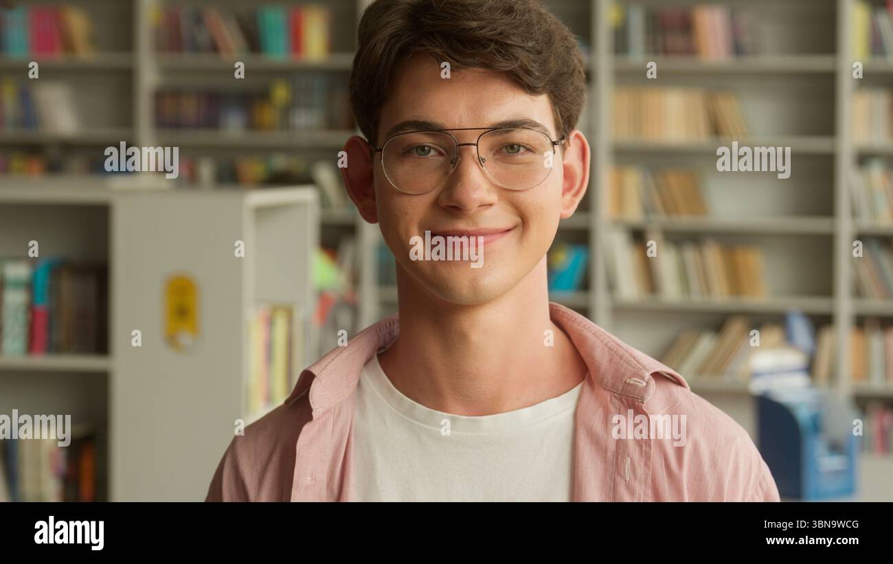 Portrait smiling happy positive Caucasian teen boy student guy male ...