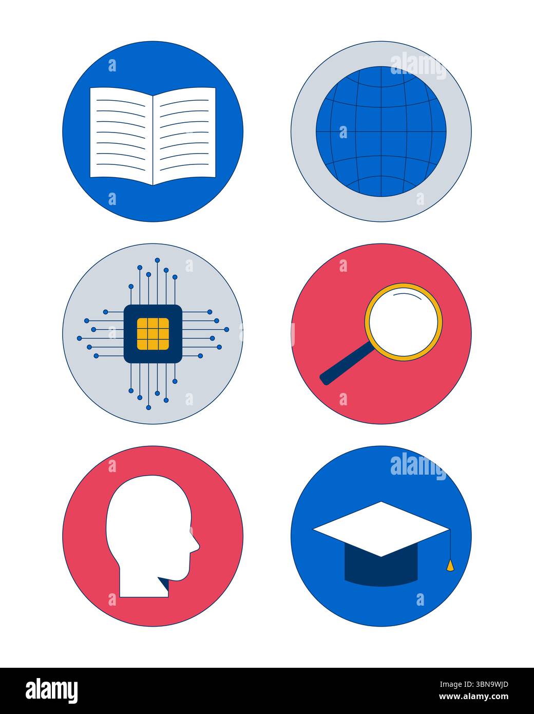 Education and technology 2D cartoon round stickers objects set Stock ...