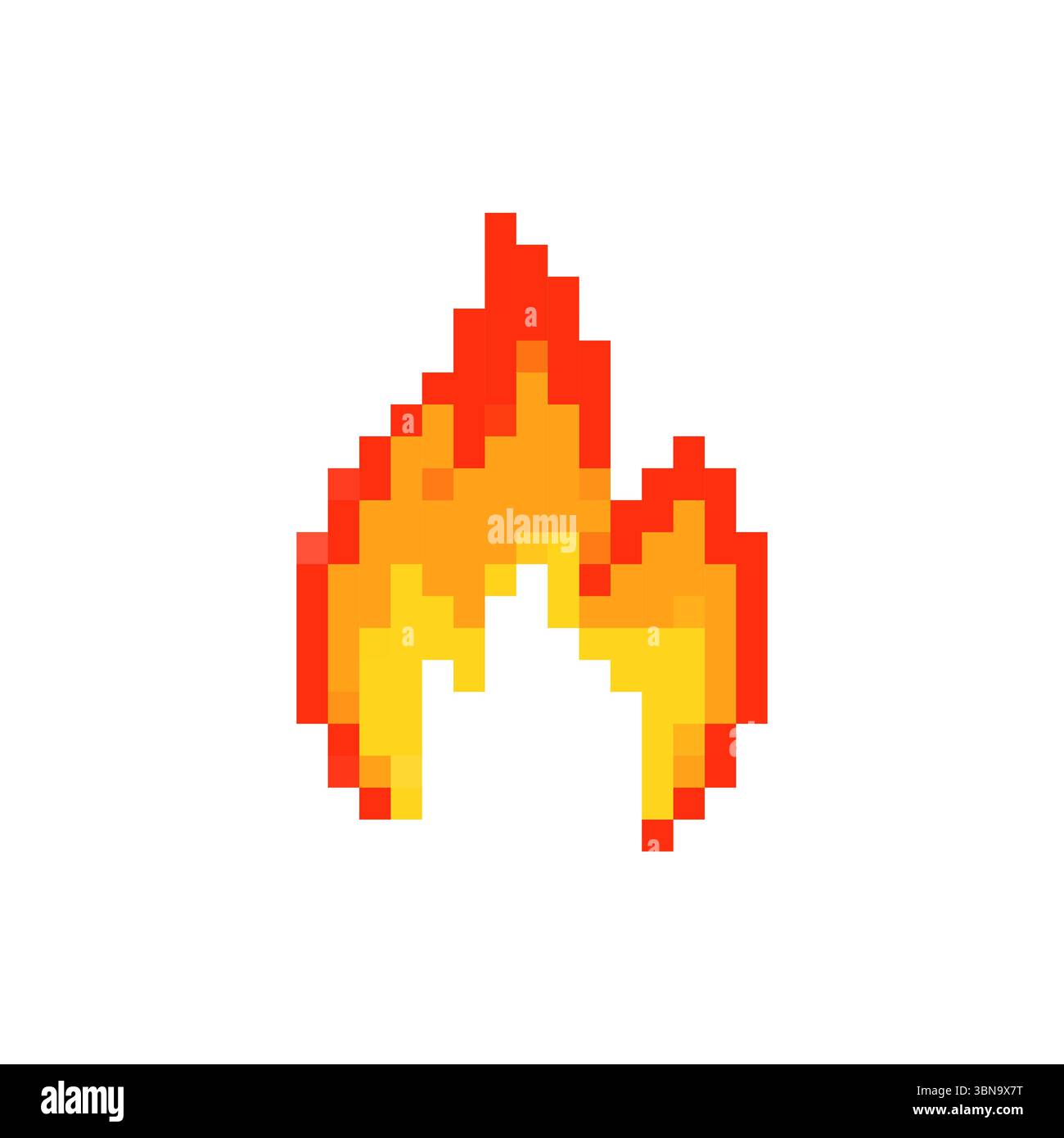 Mosaic pixel art flame icon in classic retro style with bold, bright ...