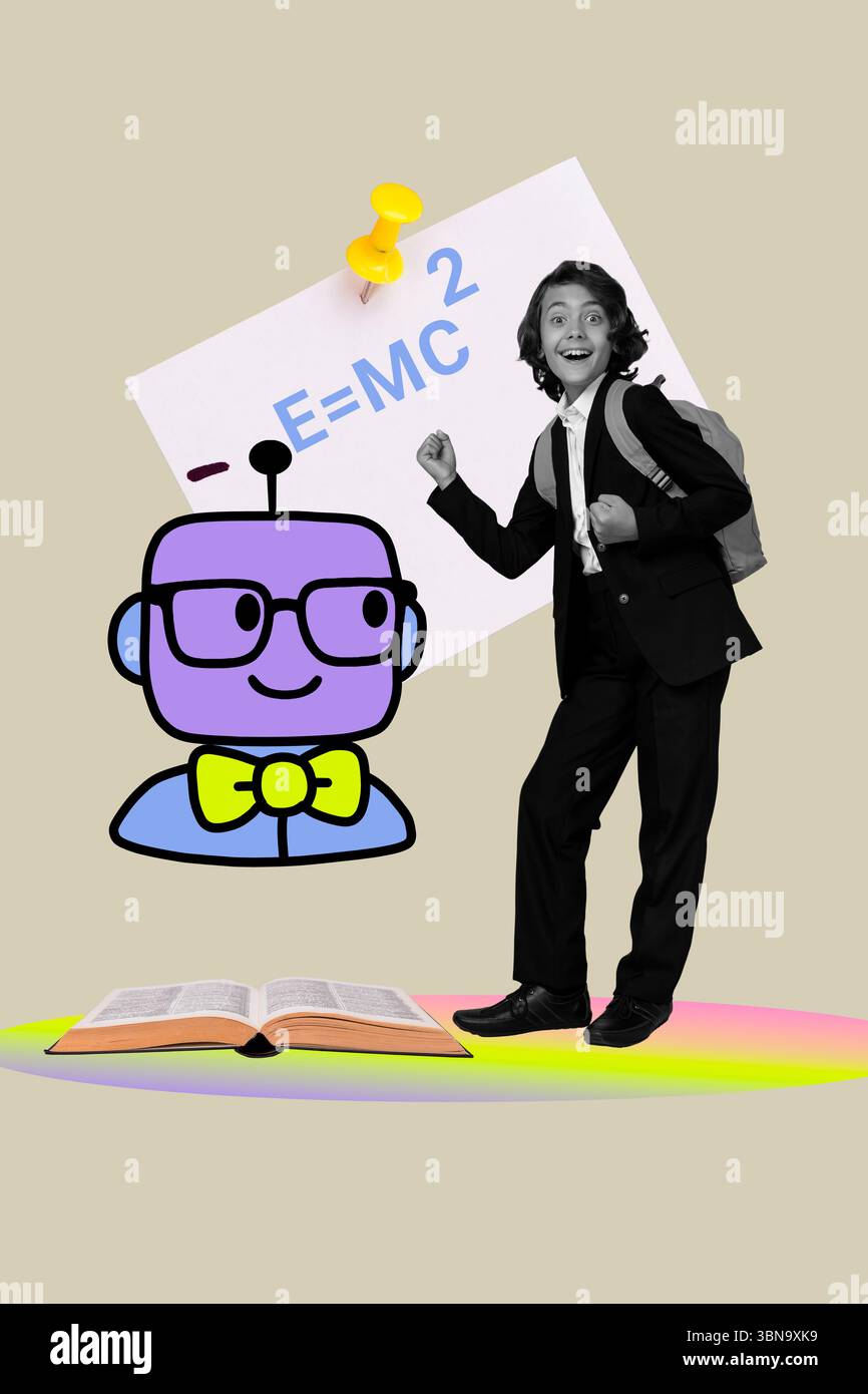 Vertical art 3d creative image collage of happy schoolboy wear uniform ...