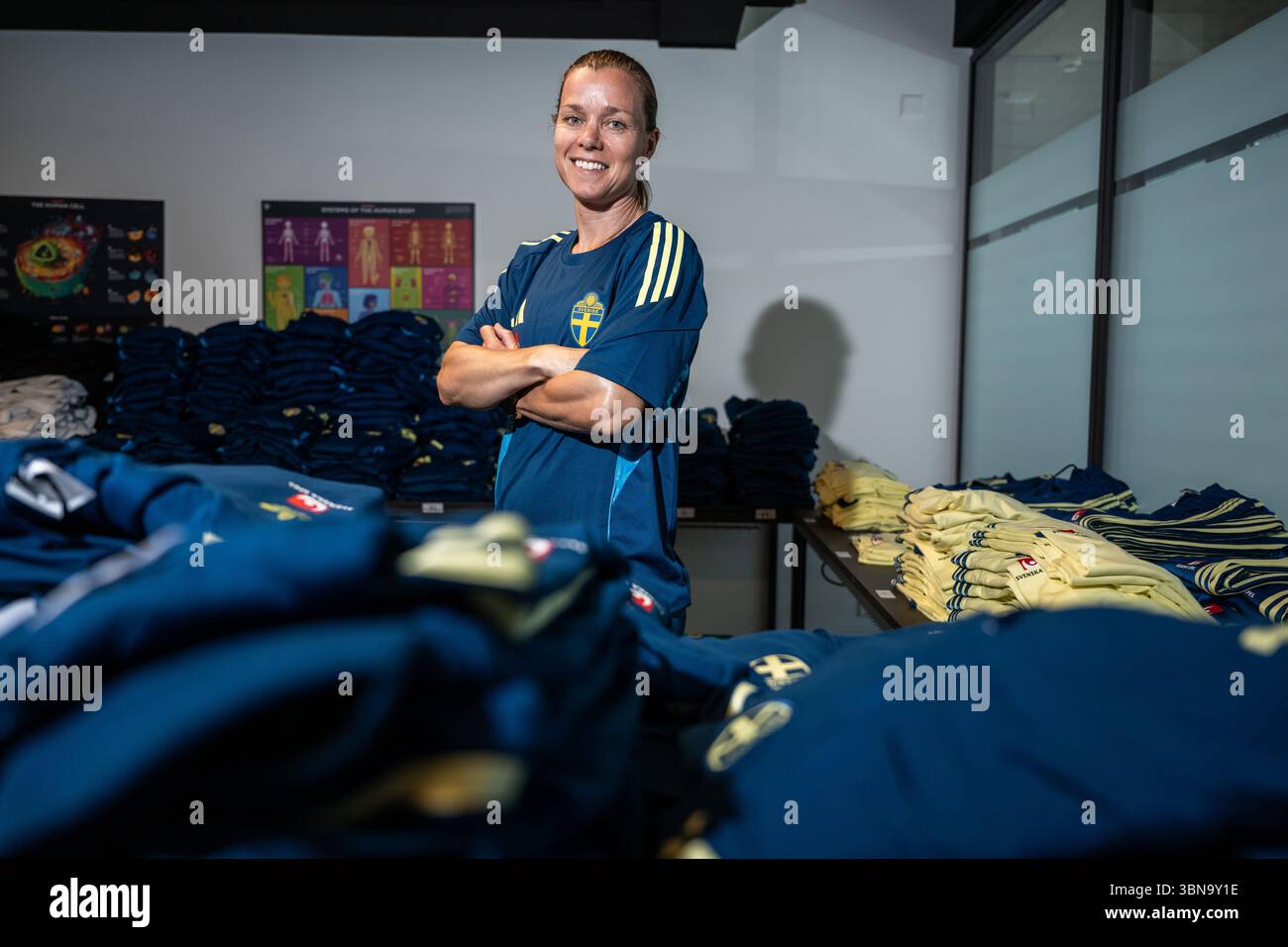 250701 Equipment manager Sara Thunebro of the Swedish women’s national football team poses for a ...