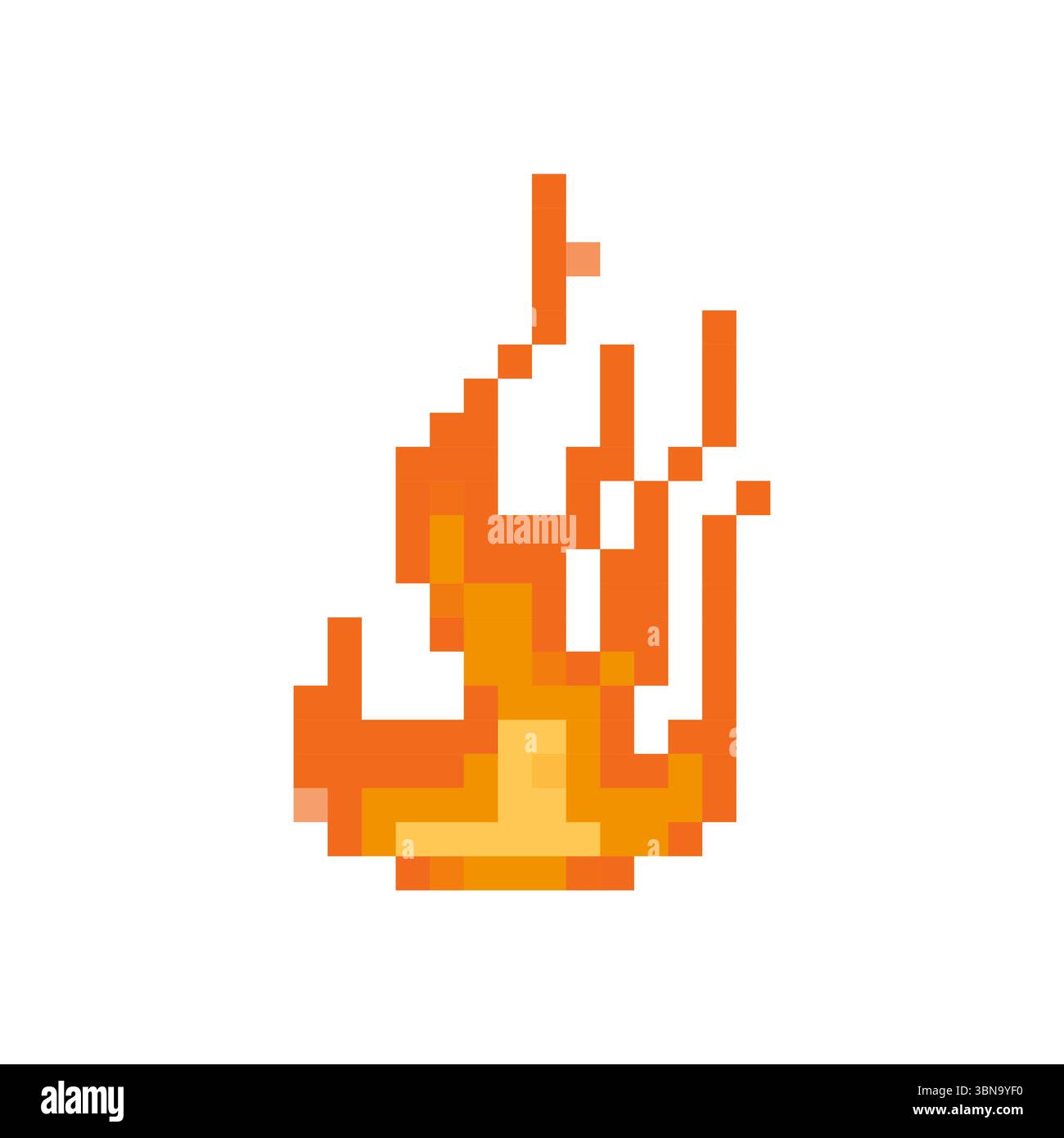 Mosaic pixel fire icon in retro game style with bright flames and ...