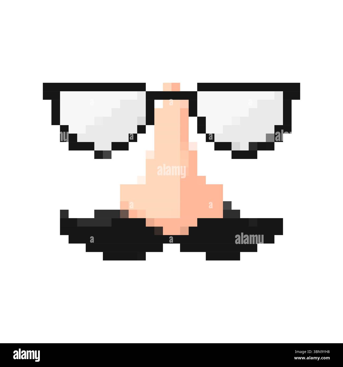 Mosaic pixel art glasses mustache nose icon in retro 8 bit style Stock ...