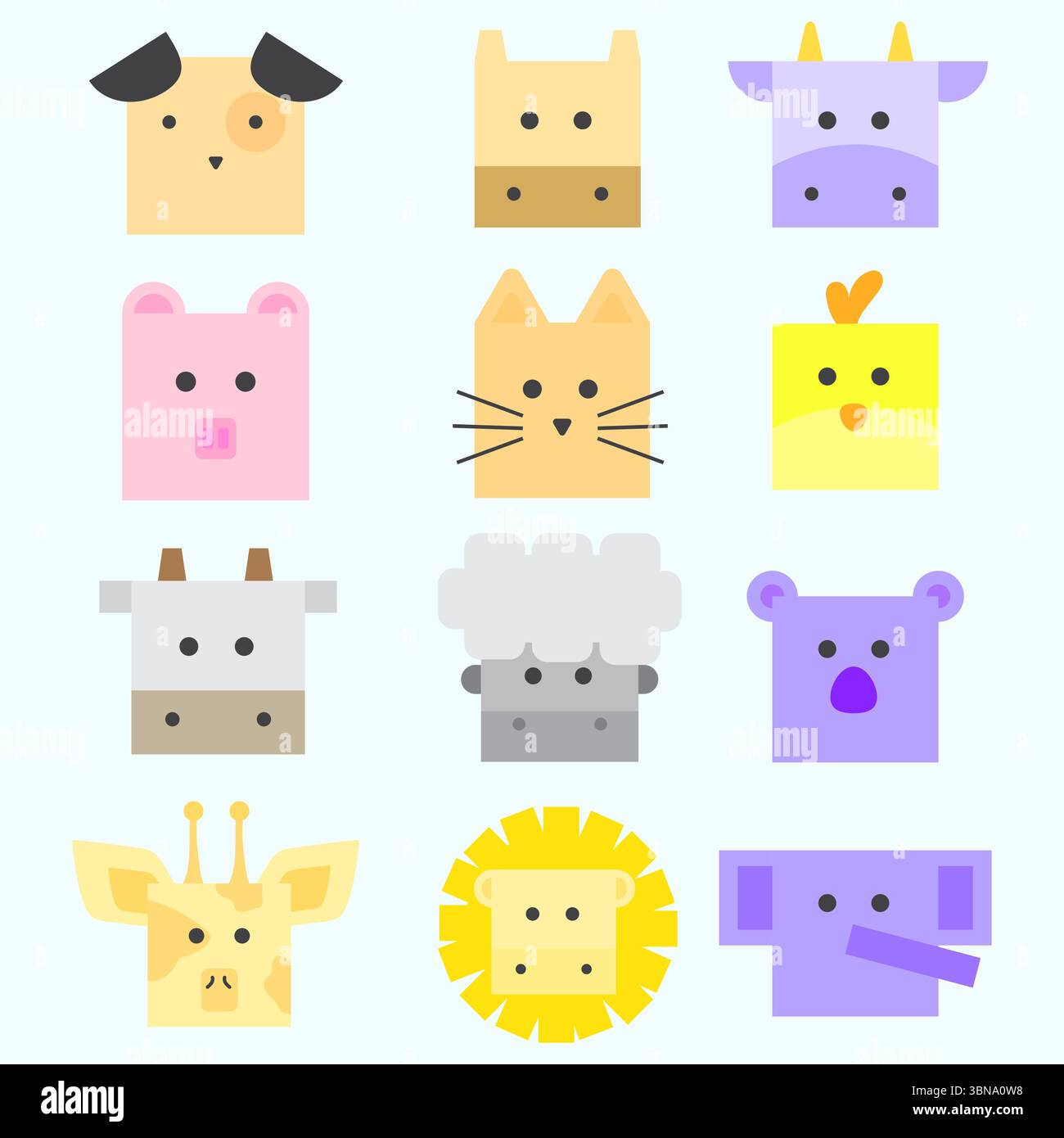 animal face mascot with box shape. there are dogs, pigs, cows, giraffes ...