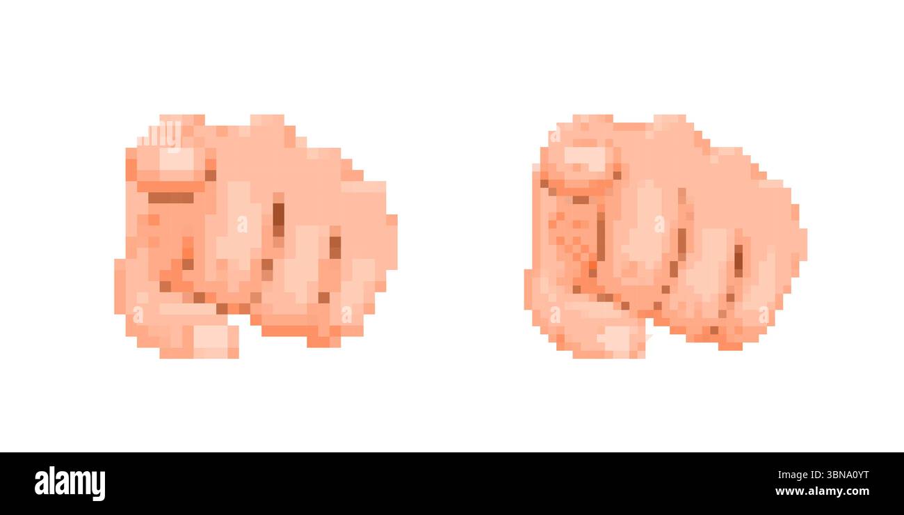 Mosaic pixel art icons of expressive hands in classic retro 8 bit style ...