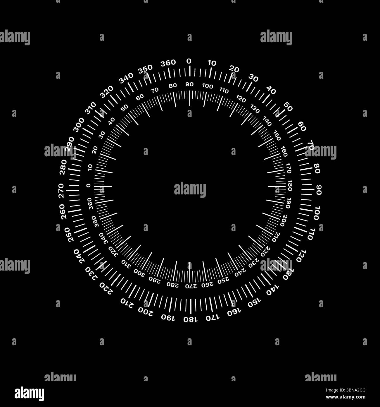 Circular measuring scale with detailed tick marks and numeric ...
