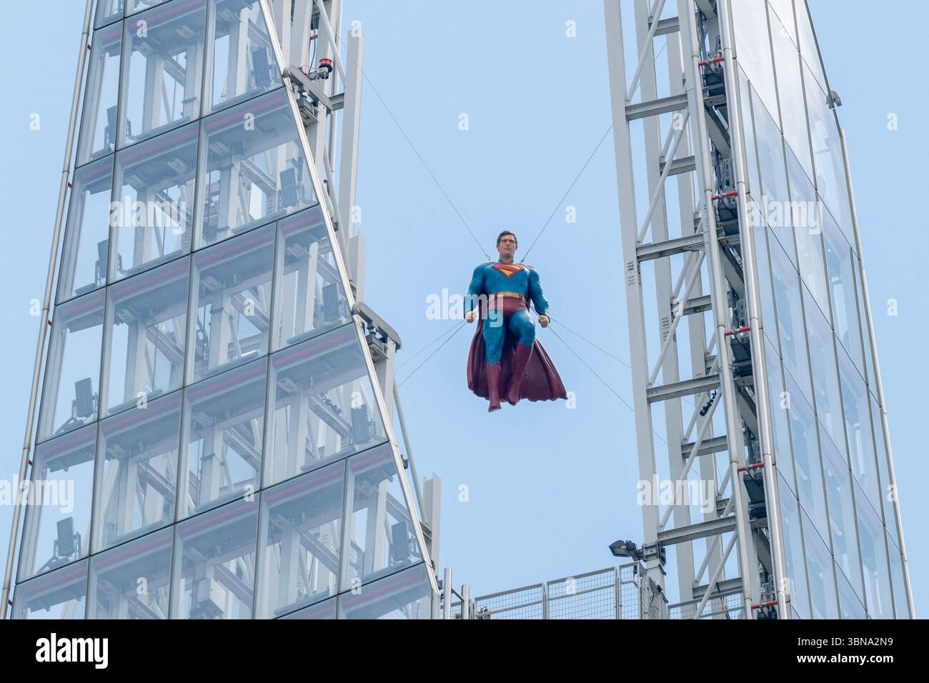 London, UK. 1 July 2025. A life-like 11ft tall figure of Superman is ...