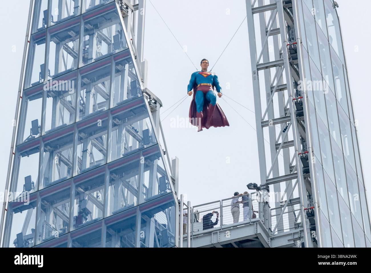 London, UK. 1 July 2025. A life-like 11ft tall figure of Superman is ...