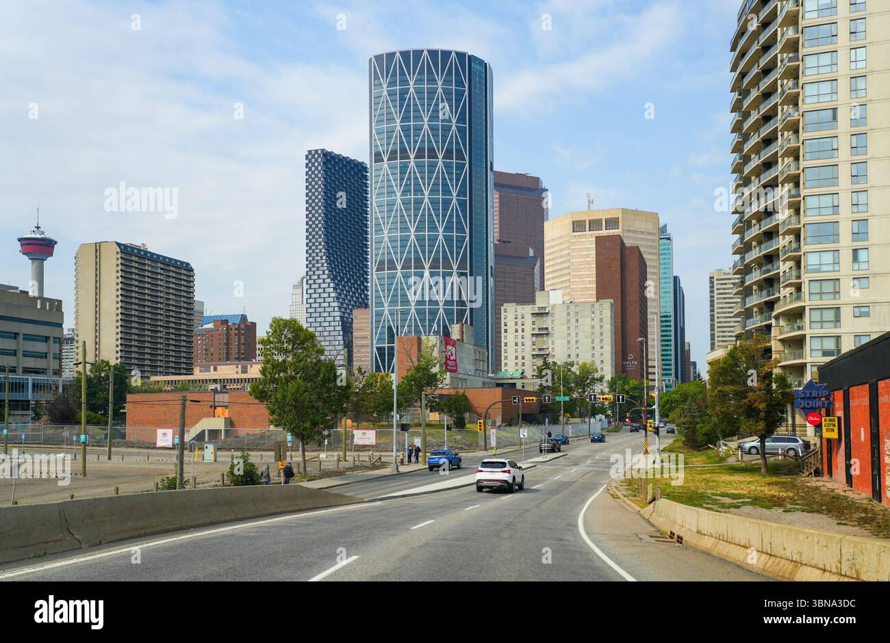 The Bow tower seen from the 4th Avenue SE in Downtown Calgary, Alberta ...