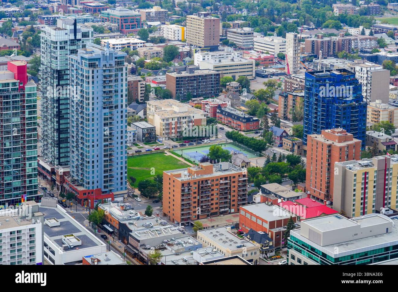 Aerial view of the Haultain Tennis Courts in Downtown Calgary, Alberta ...