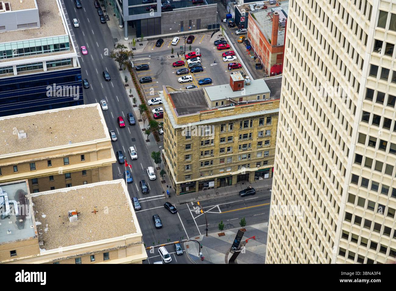 Aerial view of old brick buildings in Downtown Calgary, Alberta, Canada ...