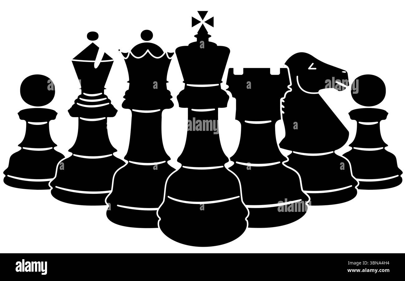 Chess pieces lined up in order of importance with the king at the front ...